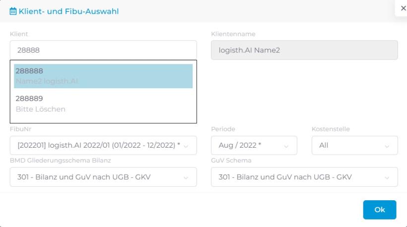 Kunden und Fibu Auswahl | Logisth.AI