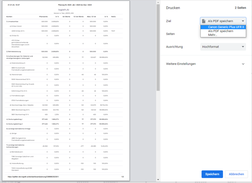 Planung drucken oder speichern | Logisth.AI